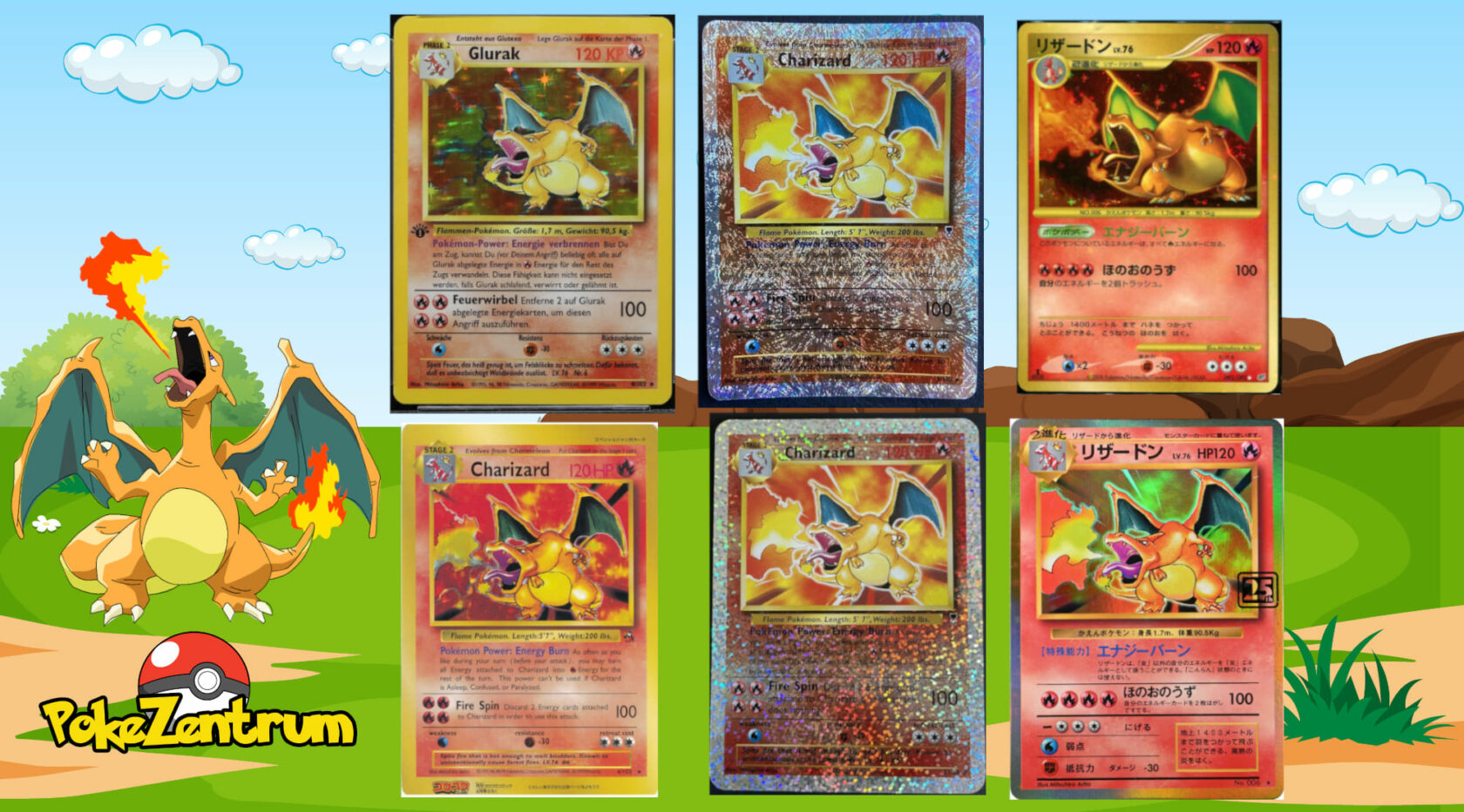 Alle Glurak Pokemon-Karten mit dem Basis-Set Artwork!