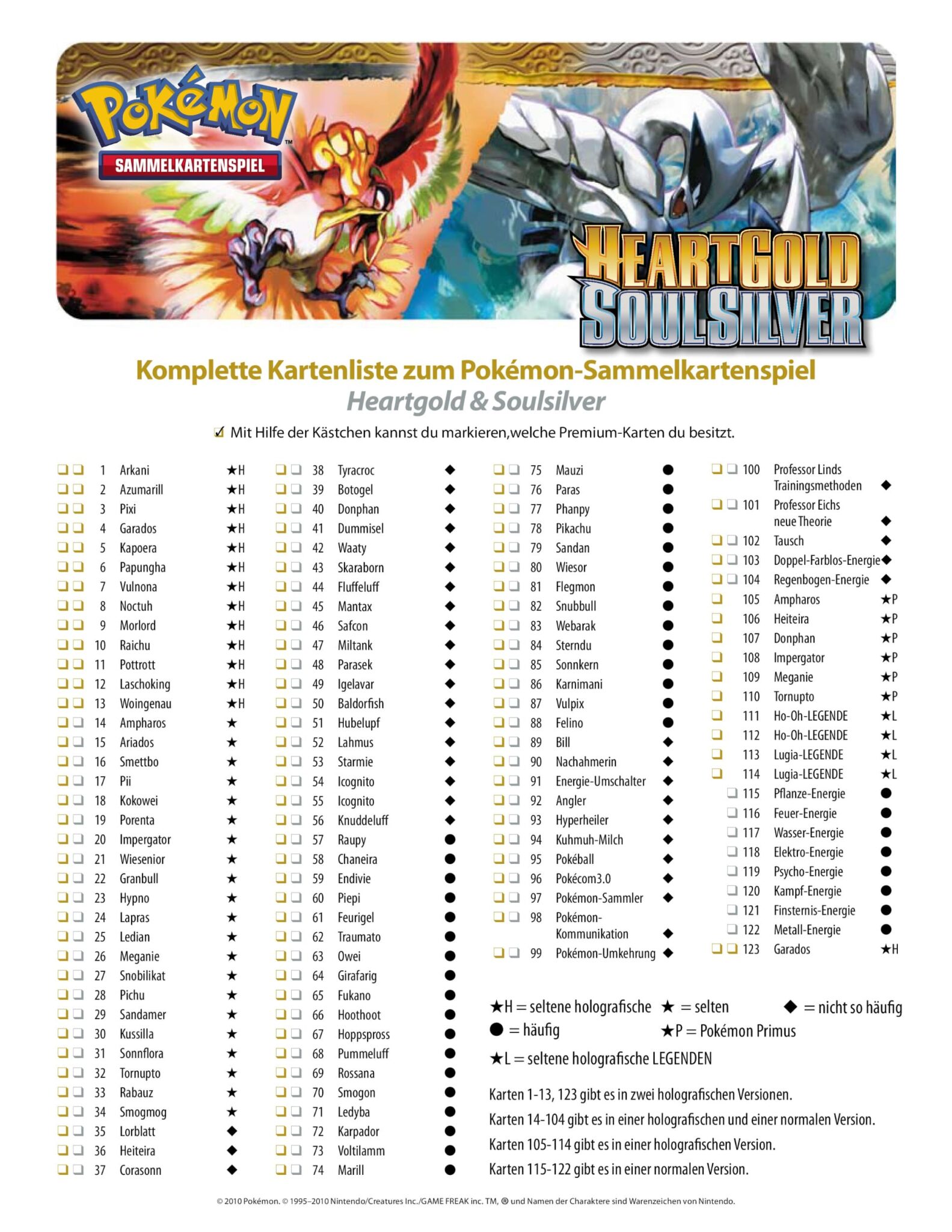 Pokémon "HeartGold & SoulSilver": Kartenliste und Guide für Sammler ...