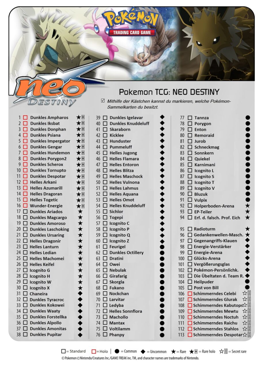 Pokémon "Neo Destiny" Kartenliste und Kartengalerie | PokeZentrum